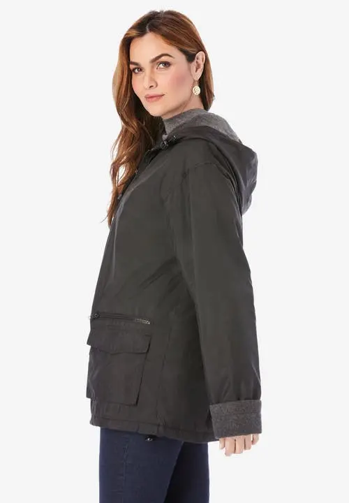 Roaman's Hooded Fleece-lined Nylon Jacket - Midnight Violet