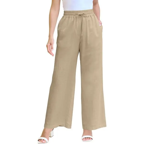 Roaman's Linen Wide Leg Pant - Sandy Beige