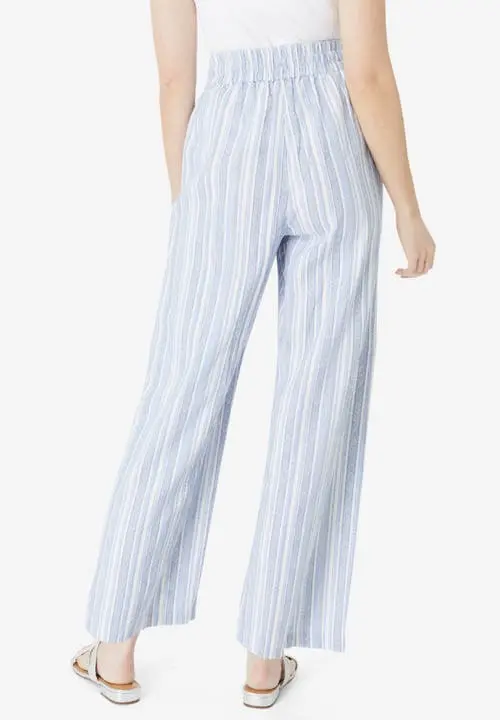 Roaman's Linen Wide Leg Pants With Drawstring Waist - Sandy Beige