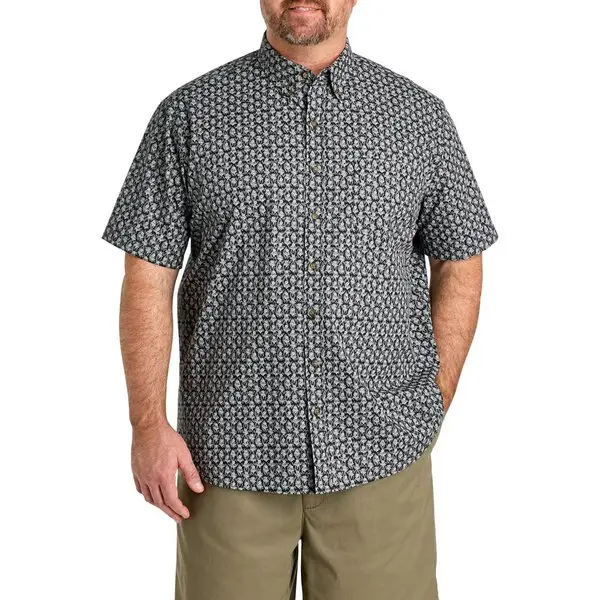 HARBOR BAY BY DXL Big & Tall Easy-care Abstract Print Sport Shirt - Black Grey