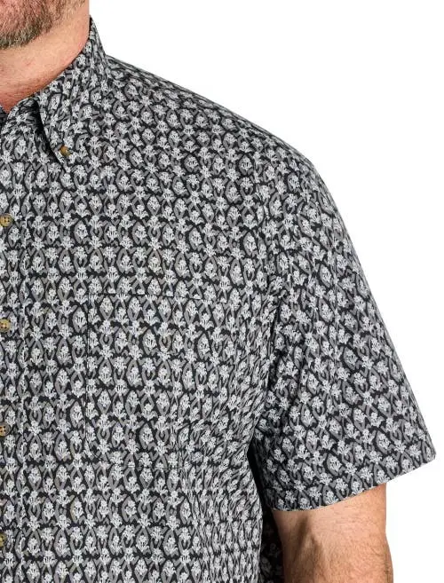 HARBOR BAY BY DXL Big & Tall Easy-care Abstract Print Sport Shirt - Black Grey