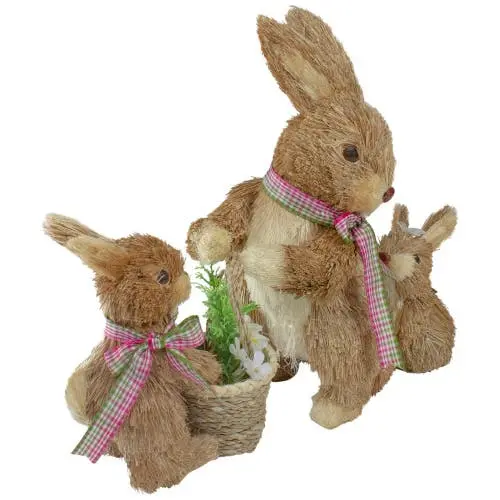 NORTHLIGHT Sisal Mommy And Babies With Basket Easter Bunny Figure Decoration12.5