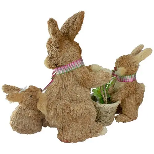 NORTHLIGHT Sisal Mommy And Babies With Basket Easter Bunny Figure Decoration12.5