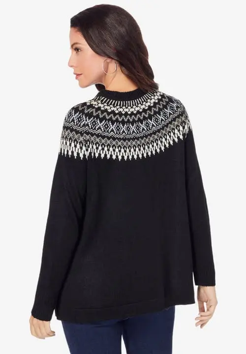 Roaman's Fair Isle Pullover Sweater - Green