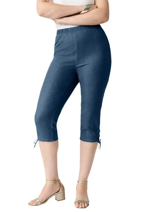 Roaman's Lace-up Capri Jeans - Medium Stonewash