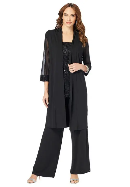 ROAMAN'S Plus-size Embellished Knit Pant Set - Black