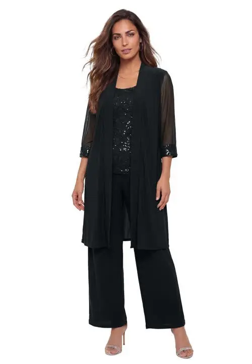 Roaman's Embellished Knit Pant Set - Black