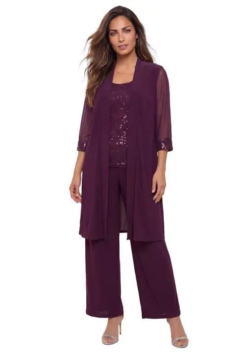 ROAMAN'S Plus-size Embellished Knit Pant Set - Dark Berry