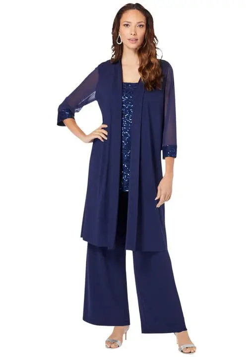 ROAMAN'S Plus-size Embellished Knit Pant Set - Navy