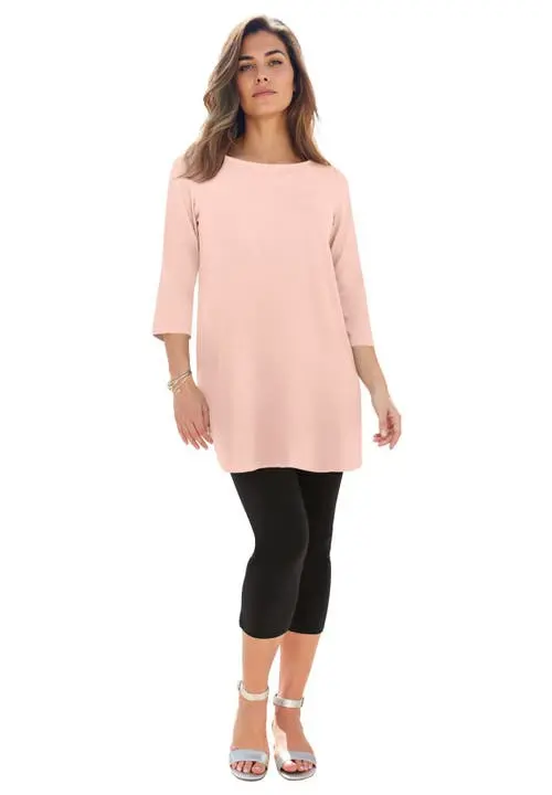 Roaman's Cotton Ultimate Boatneck Tunic With Side Slits - Soft Blush