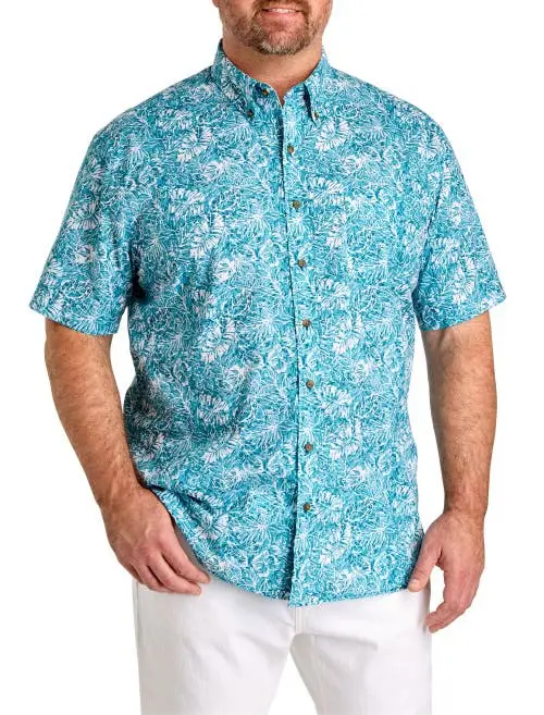 HARBOR BAY BY DXL Big & Tall Easy-care Leaf Print Sport Shirt V3 - Blue Multi