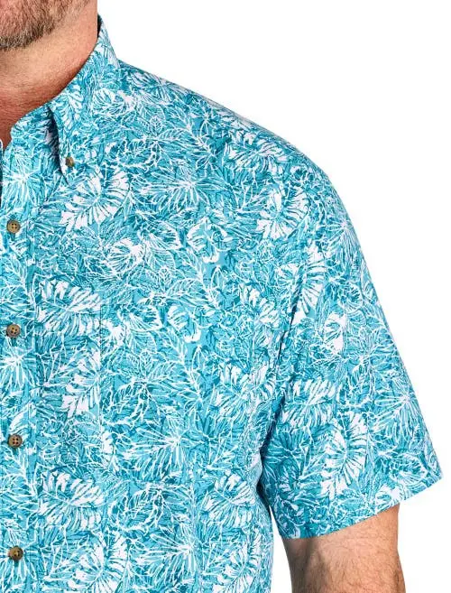 HARBOR BAY BY DXL Big & Tall Easy-care Leaf Print Sport Shirt V3 - Blue Multi