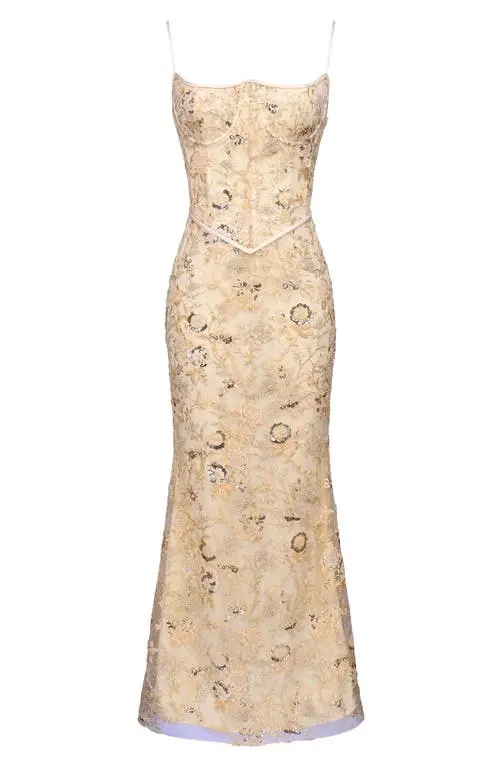House Of Cb Naima Sequin And Bead Embellished Gown