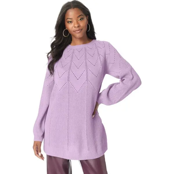 Roaman's Pointelle Yoke Crewneck Sweater