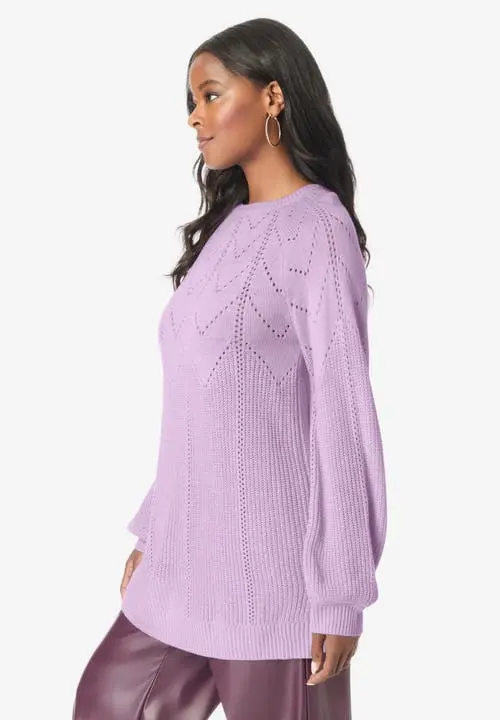 Roaman's Pointelle Yoke Crewneck Sweater