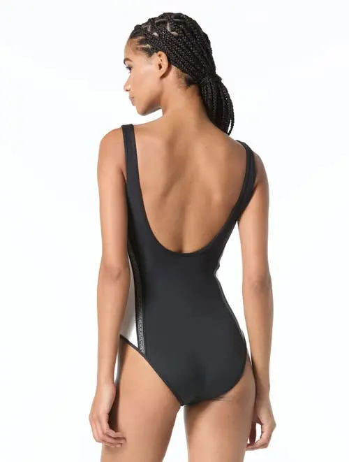 Michael Kors Signature Scuba Zip Front One-piece Swimsuit - Black