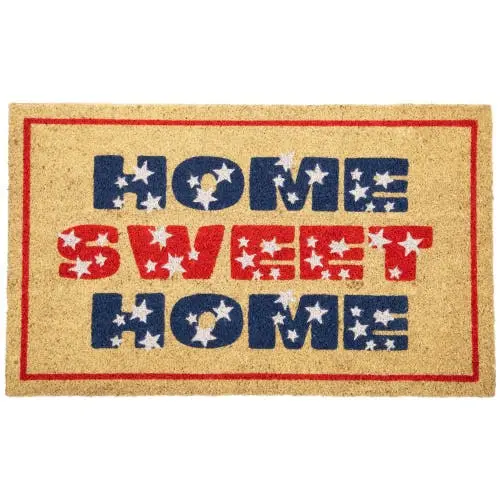 NORTHLIGHT And Blue Americana Home Sweet Home Coir Outdoor Doormat 18" X 30" - Red