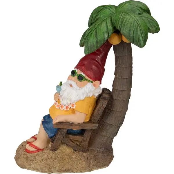 NORTHLIGHT 12.25" Tropical Gnome With Palm Tree Outdoor Garden Statue - Brown