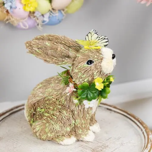 NORTHLIGHT Easter Bunny With Butterfly Straw Figurine8