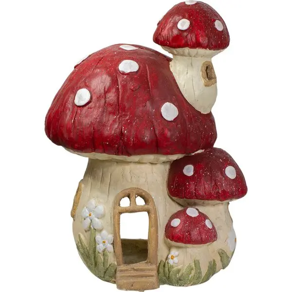 NORTHLIGHT 18" And Beige Mushroom House Outdoor Garden Statue - Red