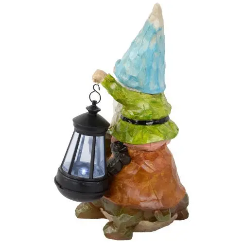 NORTHLIGHT 12.5" Solar Led Lighted Gnome And Turtle Outdoor Garden Statue
