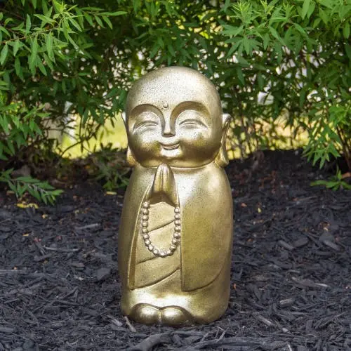 NORTHLIGHT 11.5" Golden Buddhist Monk Outdoor Garden Statue