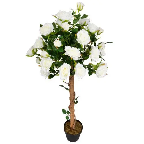 NORTHLIGHT Potted Floral Artificial Roses In Bloom Garden Treewhite4