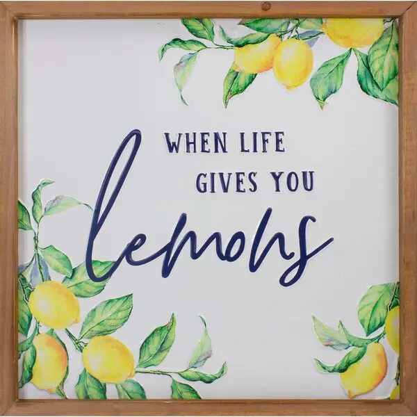 NORTHLIGHT 16" Wooden Framed "when Life Gives You Lemons" Metal Sign Spring Wall Decor - White
