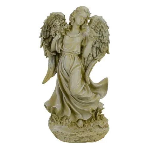 NORTHLIGHT Angel With Bird And Bouquet Outdoor Garden Statue17.5 - Ivory