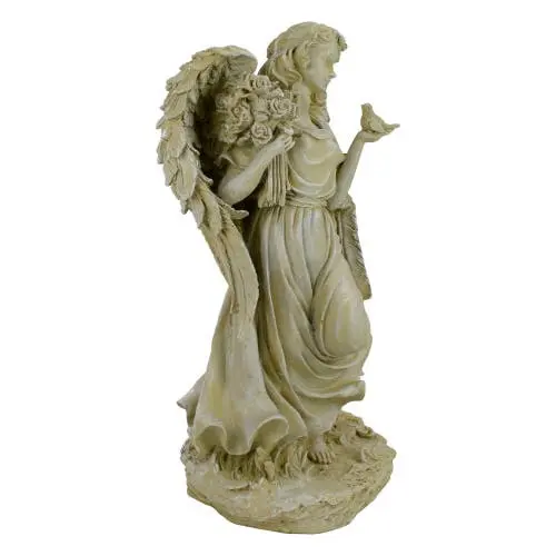 NORTHLIGHT Angel With Bird And Bouquet Outdoor Garden Statue17.5