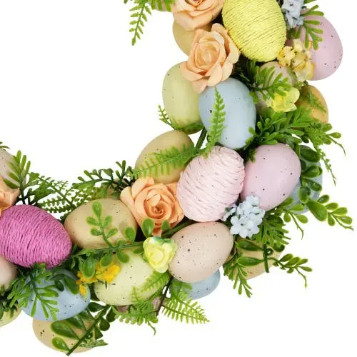 NORTHLIGHT Roses And Easter Eggs Small Artificial Spring Wreath15