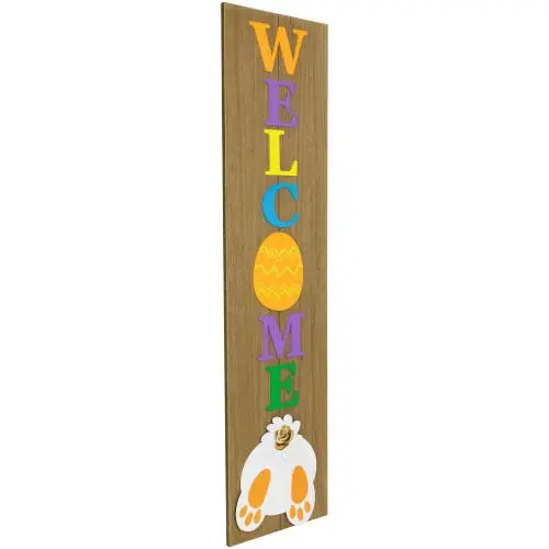 NORTHLIGHT Welcome Easter Egg Wooden Porch Board Sign39.25