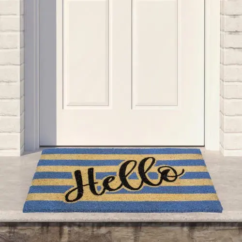 NORTHLIGHT Natural Coir "hello" Outdoor Rectangular Doormat 18" X 30