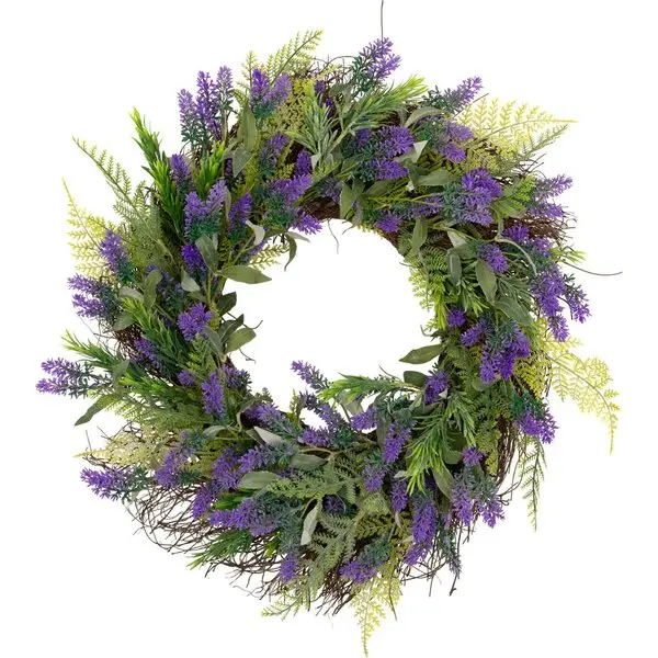 NORTHLIGHT Lavender And Spring Foliage Artificial Floral Wreath24 - Purple