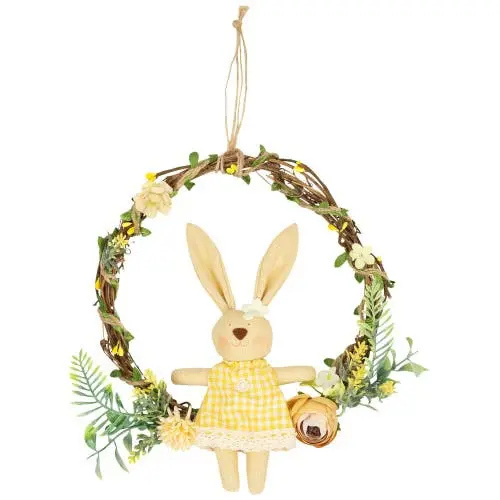 NORTHLIGHT Bunny With Flowers Artificial Mini Easter Twig Wreath10 - Brown