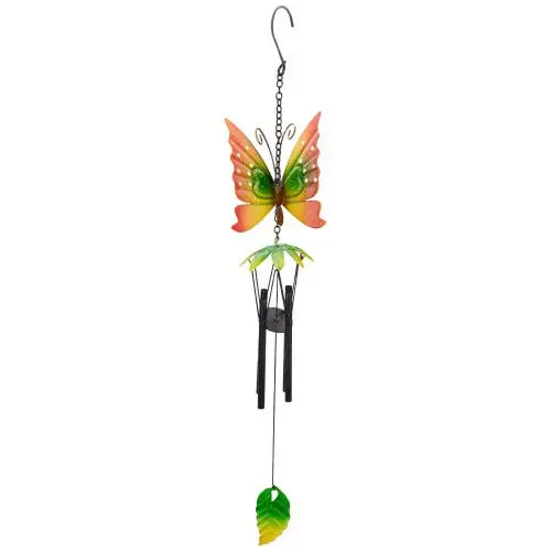 NORTHLIGHT 19" Metal Butterfly Outdoor Garden Windchime - Red