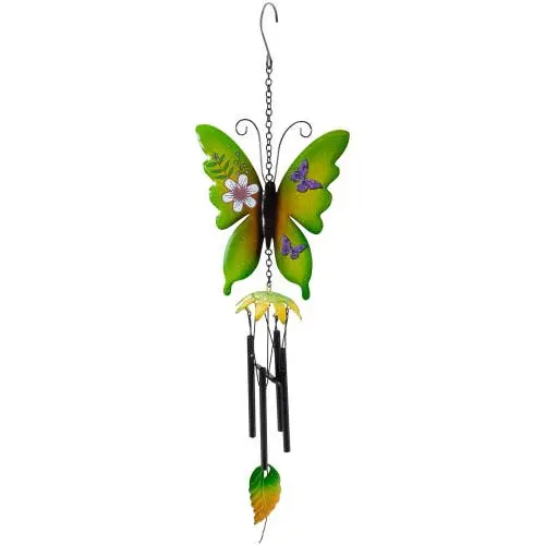 NORTHLIGHT 15.75" Metal Butterfly Outdoor Garden Windchime - Green