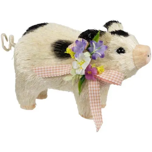 NORTHLIGHT Spotted Piglet With Bow And Flowers Spring Figurine9