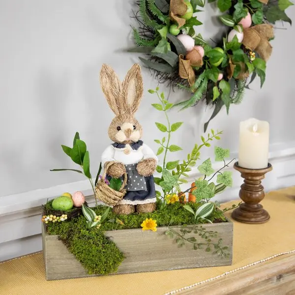 NORTHLIGHT Boxed Garden Arrangement With Bunny Easter Decoration17.25 - Brown