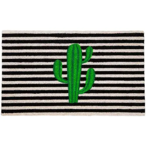 NORTHLIGHT Cactus Striped Natural Coir Outdoor Doormat 18" X 30" - Green
