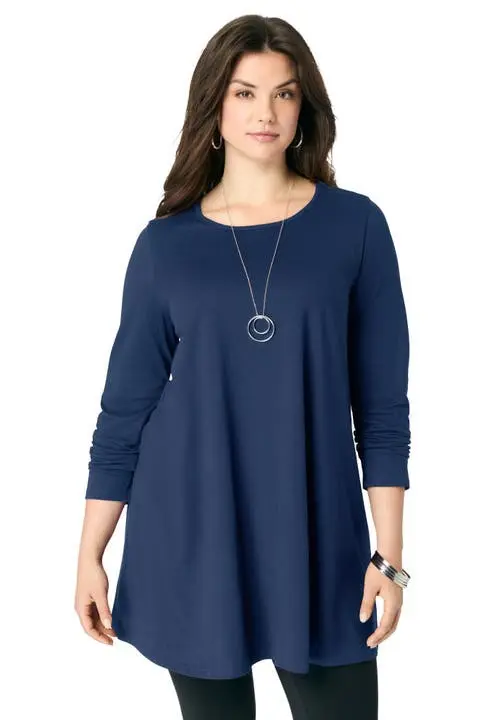 Roaman's Long Sleeve Crewneck Swing Tunic - Navy