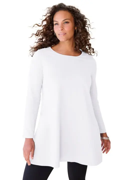 Roaman's Long Sleeve Crewneck Swing Tunic - White