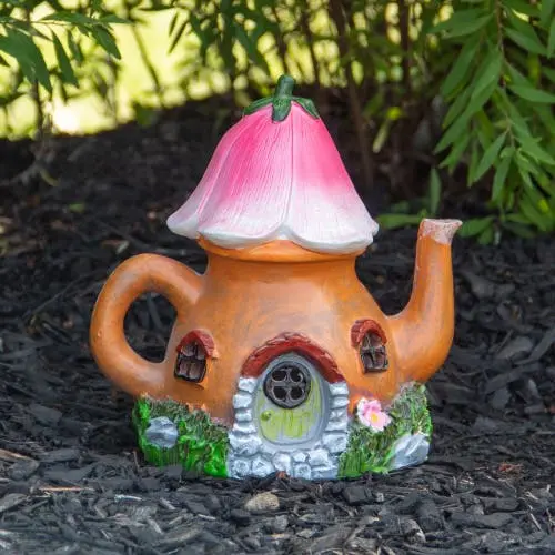 NORTHLIGHT 7" Solar Lighted Flower Teapot Outdoor Garden Statue