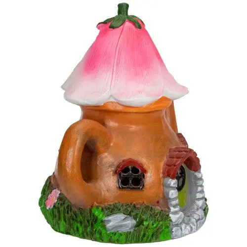 NORTHLIGHT 7" Solar Lighted Flower Teapot Outdoor Garden Statue