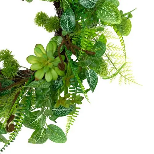 NORTHLIGHT Maidenhair Fern And Foliage Spring Wreath 24-inch