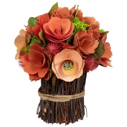 NORTHLIGHT Artificial Mixed Floral Wooden Spring Bouquet9" And Pink - Red