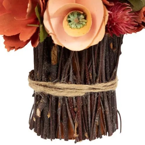NORTHLIGHT Artificial Mixed Floral Wooden Spring Bouquet9" And Pink