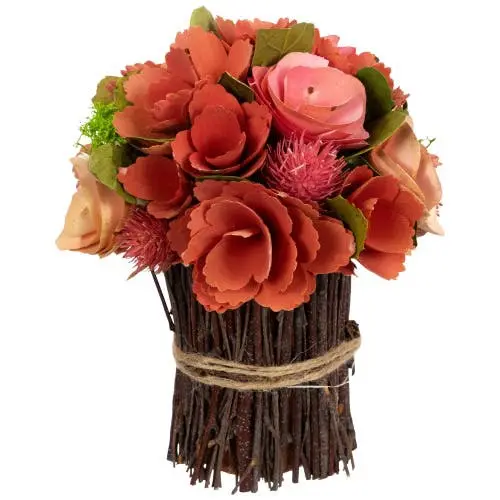 NORTHLIGHT Artificial Mixed Floral Wooden Spring Bouquet9" And Pink