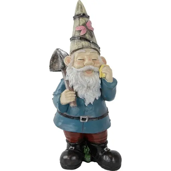 NORTHLIGHT Gnome With Shovel Outdoor Garden Statue15.25 - Blue