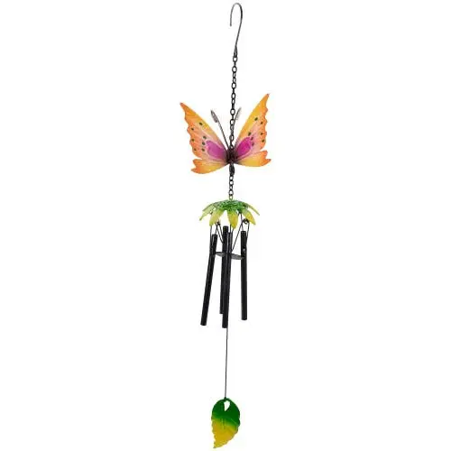 NORTHLIGHT 19" Metal Butterfly Outdoor Garden Windchime - Orange
